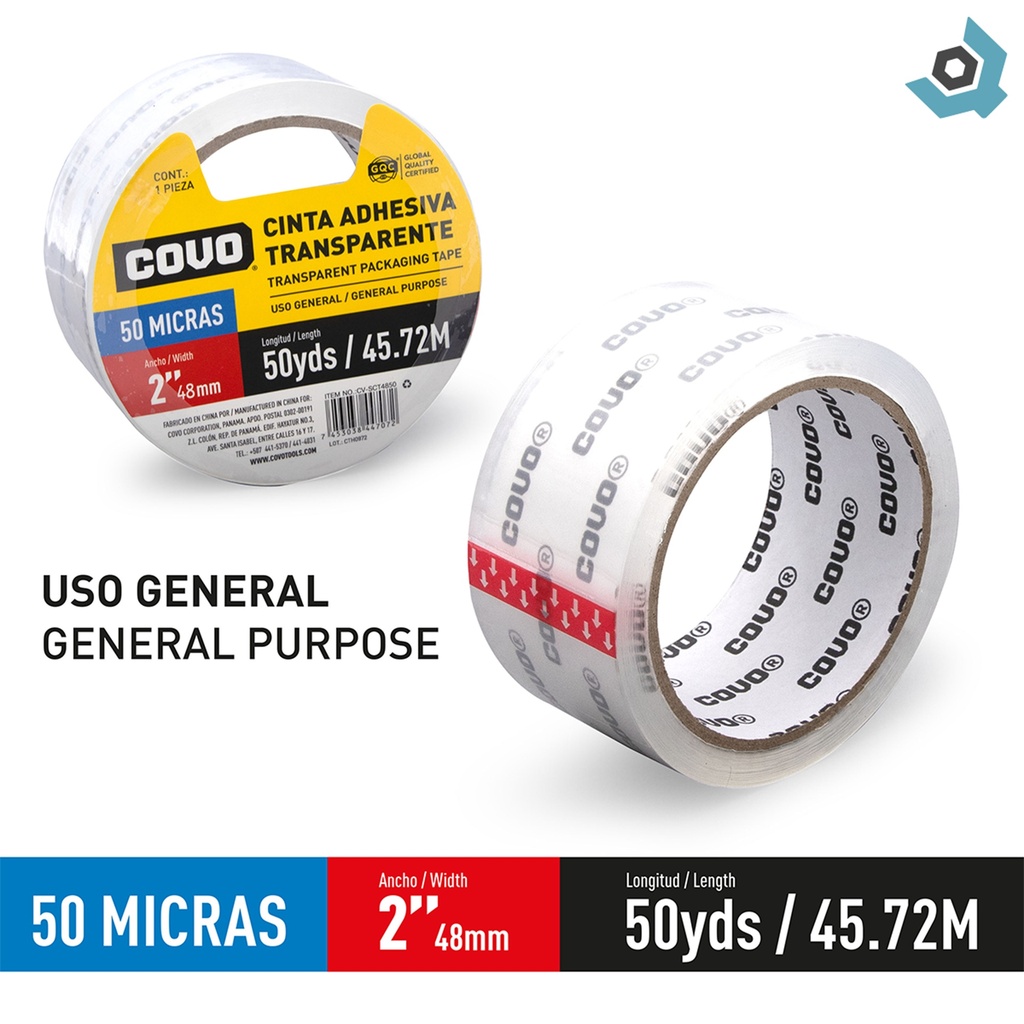 CINTA ADHESIVA TRANSPARENTE 45MT PARA EMBALAR COVO | Litani Import Export